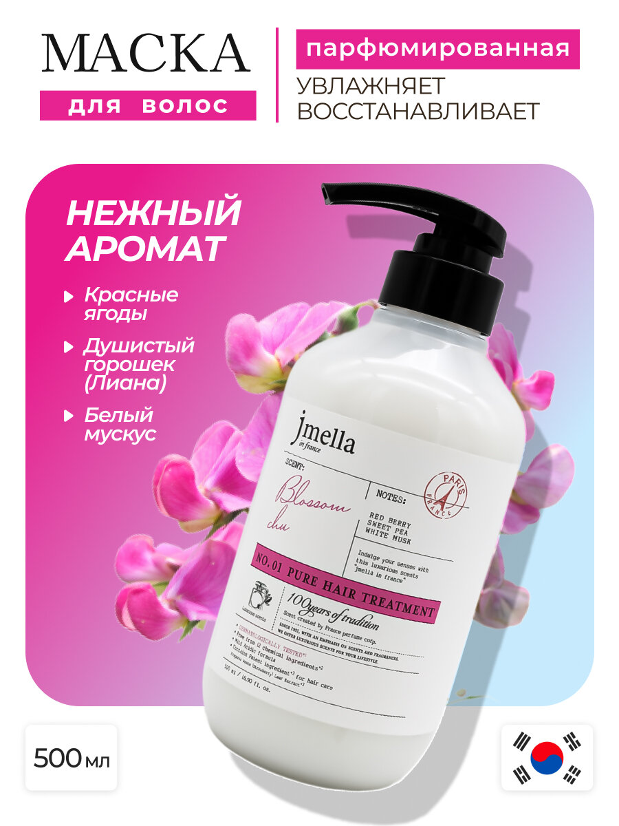 Jmella Парфюмированная маска-бальзам для волос Клюква и Белый мускус In France Blossom Chu Hair Treatment, 500 мл