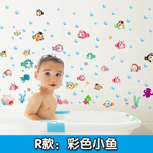 Большая цветная наклейка с рыбками на белом фоне для ванной комнаты - водонепроницаемая мультяшная декаль