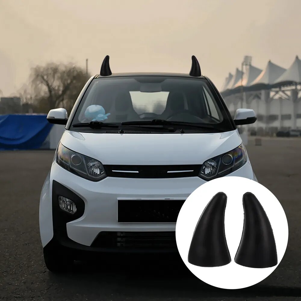 Полиуретановые черные наклейки в виде рогов для крыши автомобиля, комплект из пары штук