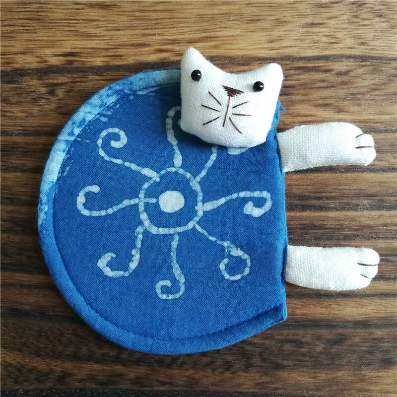 Ручная работа, коврик для чашки с солнечным котиком, Batik, уникальный домашний аксессуар