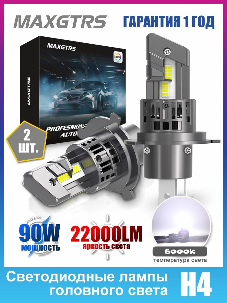 Светодиодные лампы H4 (2 шт) 20000LM CSP 6500K, 45W на лампу — для фар и противотуманных фонарей, прямая замена