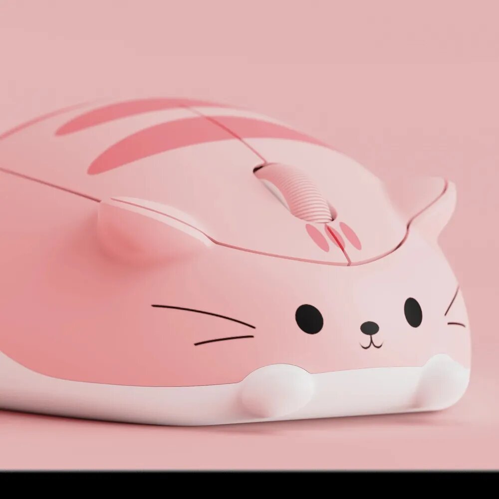 Игровая мышь беспроводная Беспроводная мышь Akko с кошачьим дизайном, розовая (модель Anqi), белый, светло-розовый
