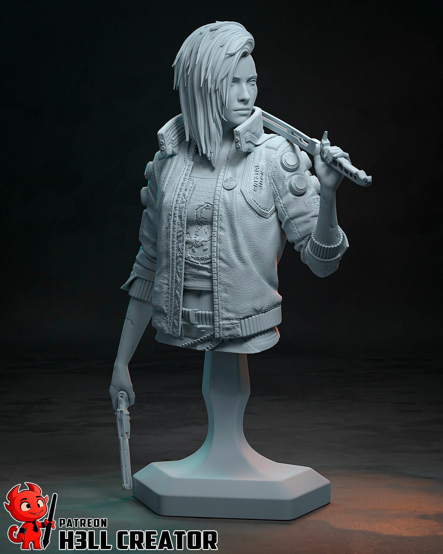 Сборная модель Bust of Female V (Cyberpunk 2077), бюст, 117мм для покраски