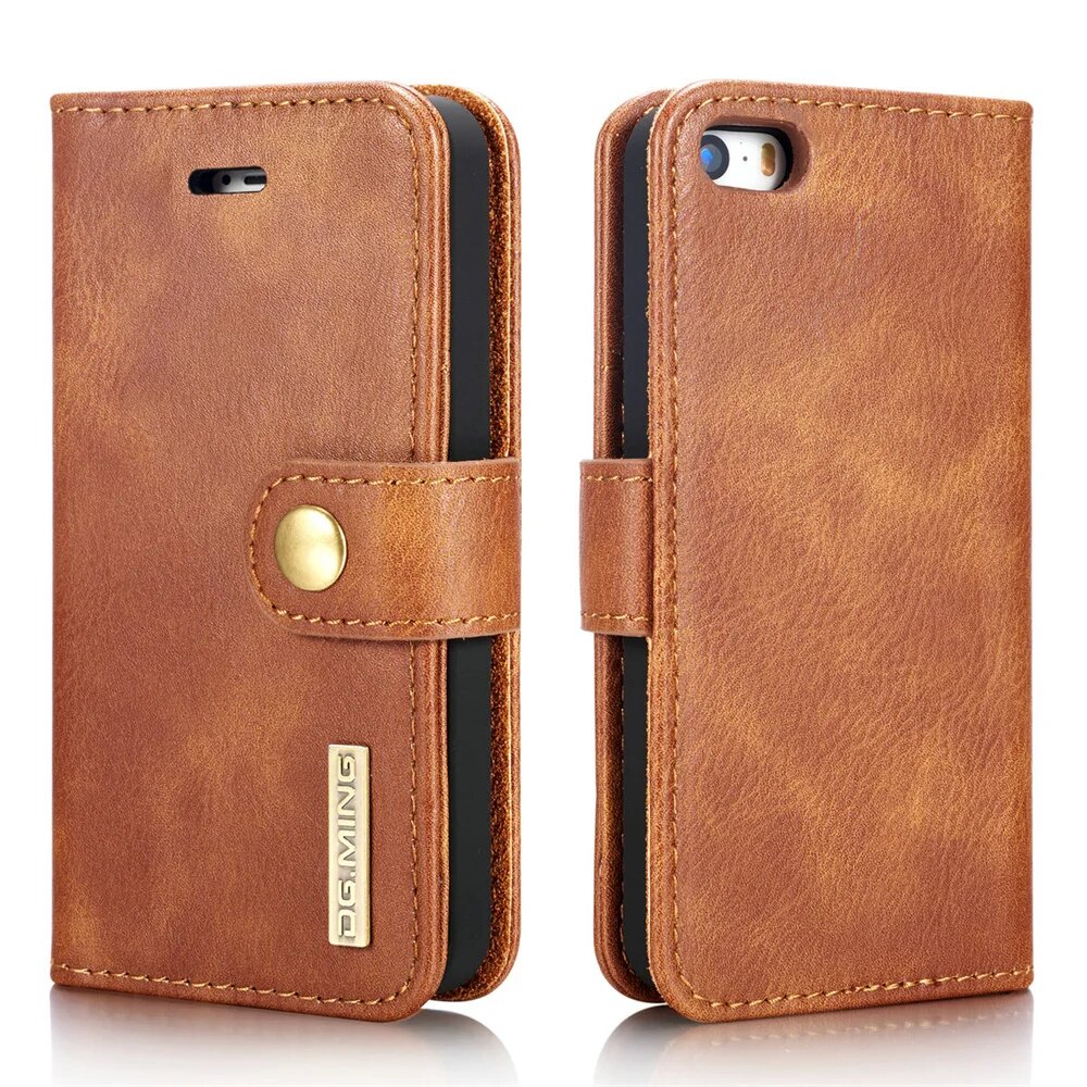Кожаный чехол-книжка DG.MING для iPhone 5/5S/SE, коричневый