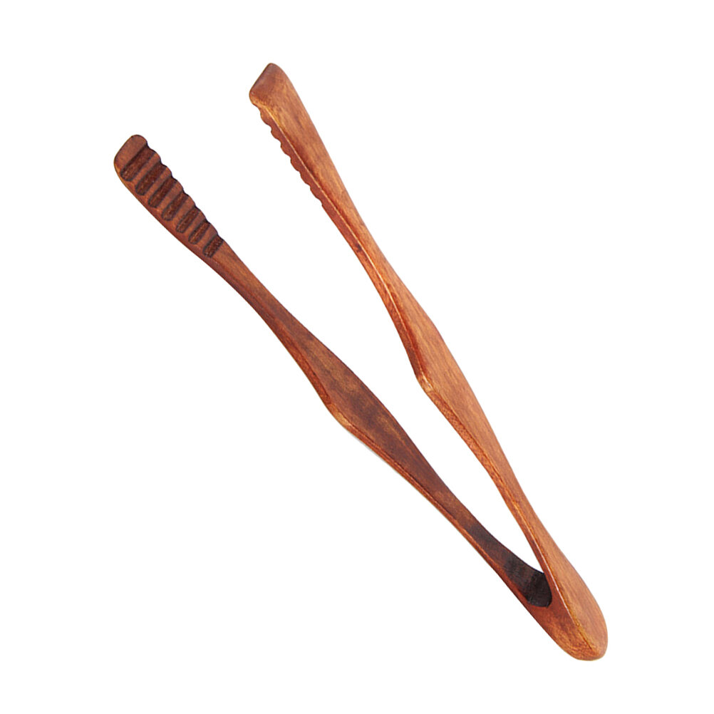 Деревянные кухонные щипцы для подачи хлеба и салатов, кофейного цвета