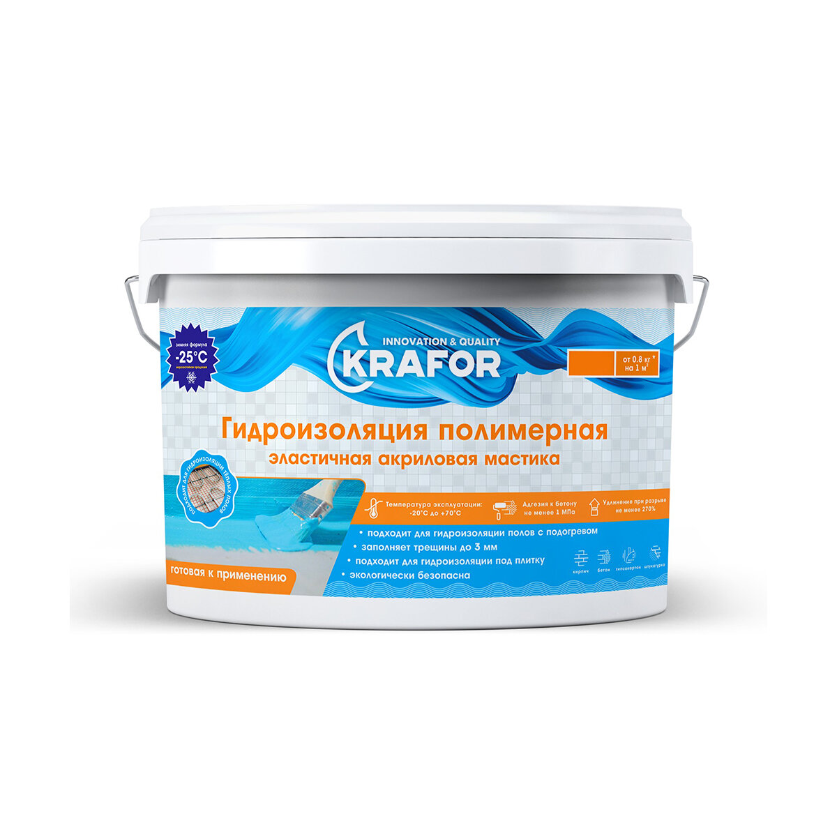 Гидроизоляция Krafor эластичная, акриловая, полимерная, 5 кг 3560