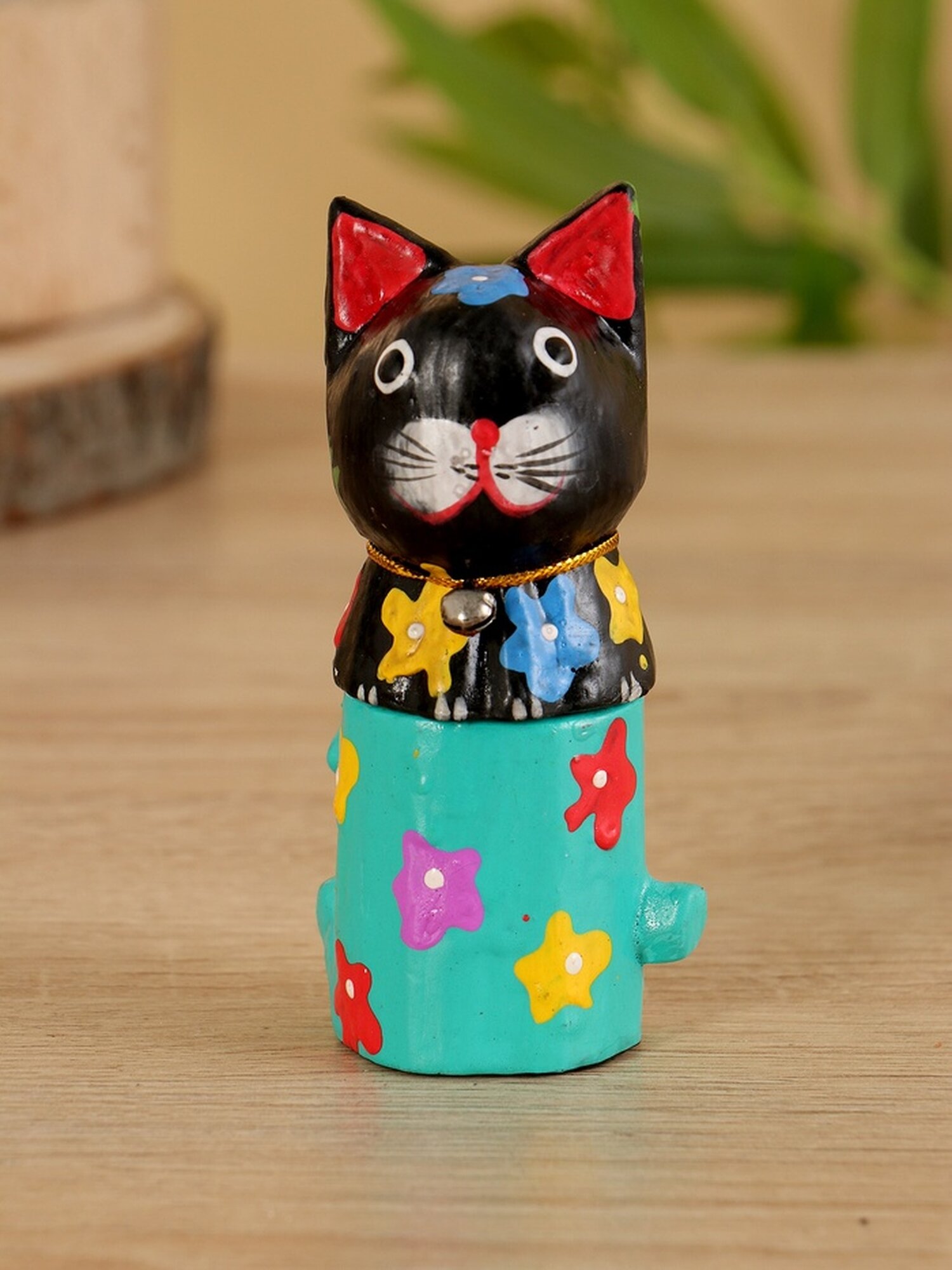 Статуэтка интерьерная "Кот в кастрюльке", дерево, 4 x 4 x 10 см