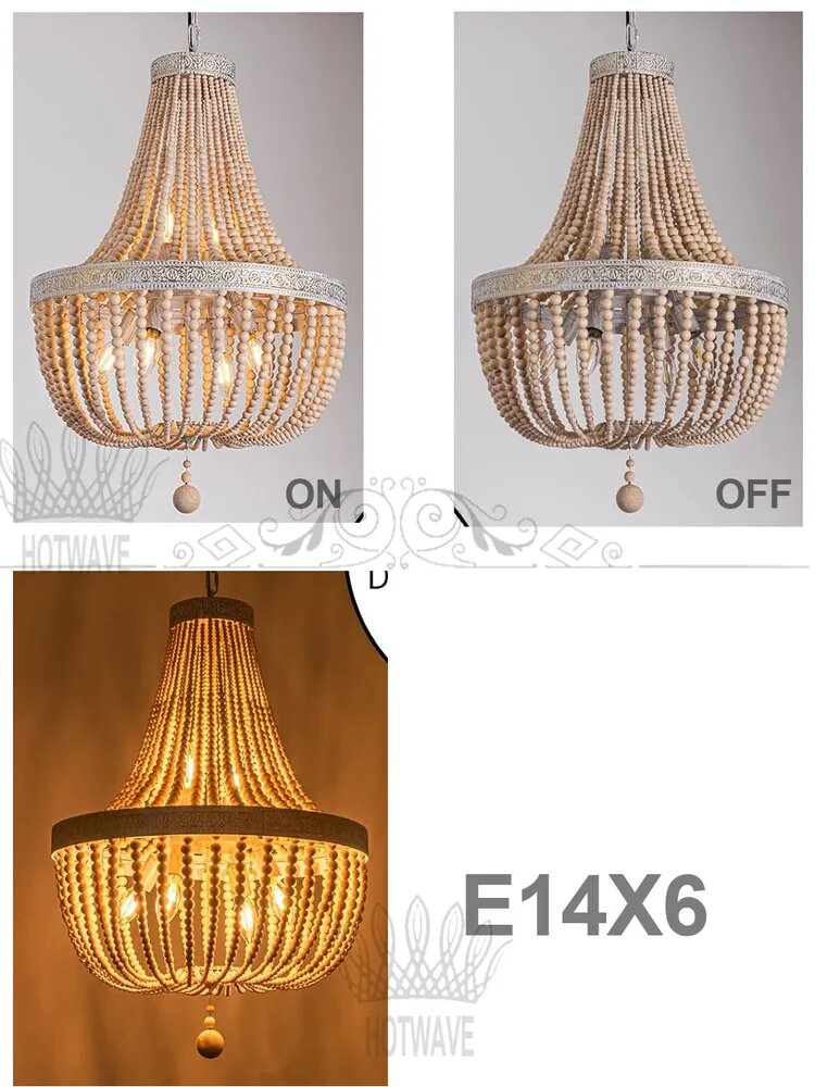 Люстра HOTWAVE, 6xE14, 120 Вт, деревянные бусины, площадь освещения 12-18 м², темно-бежевый/бронза — фото 1