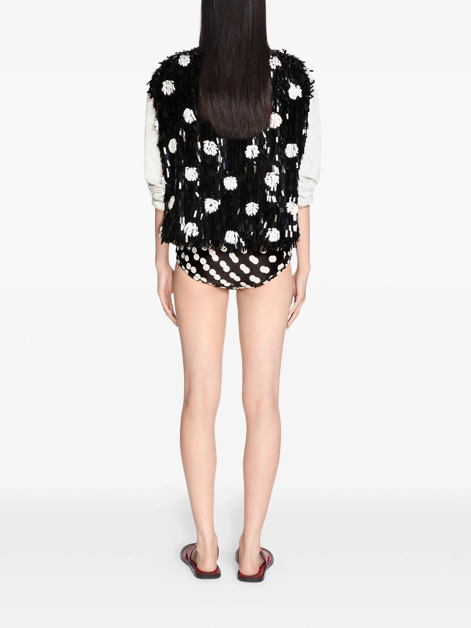 Топ Dries Van Noten Embroidered polka-dot silk top, размер 40, черный — фото 1