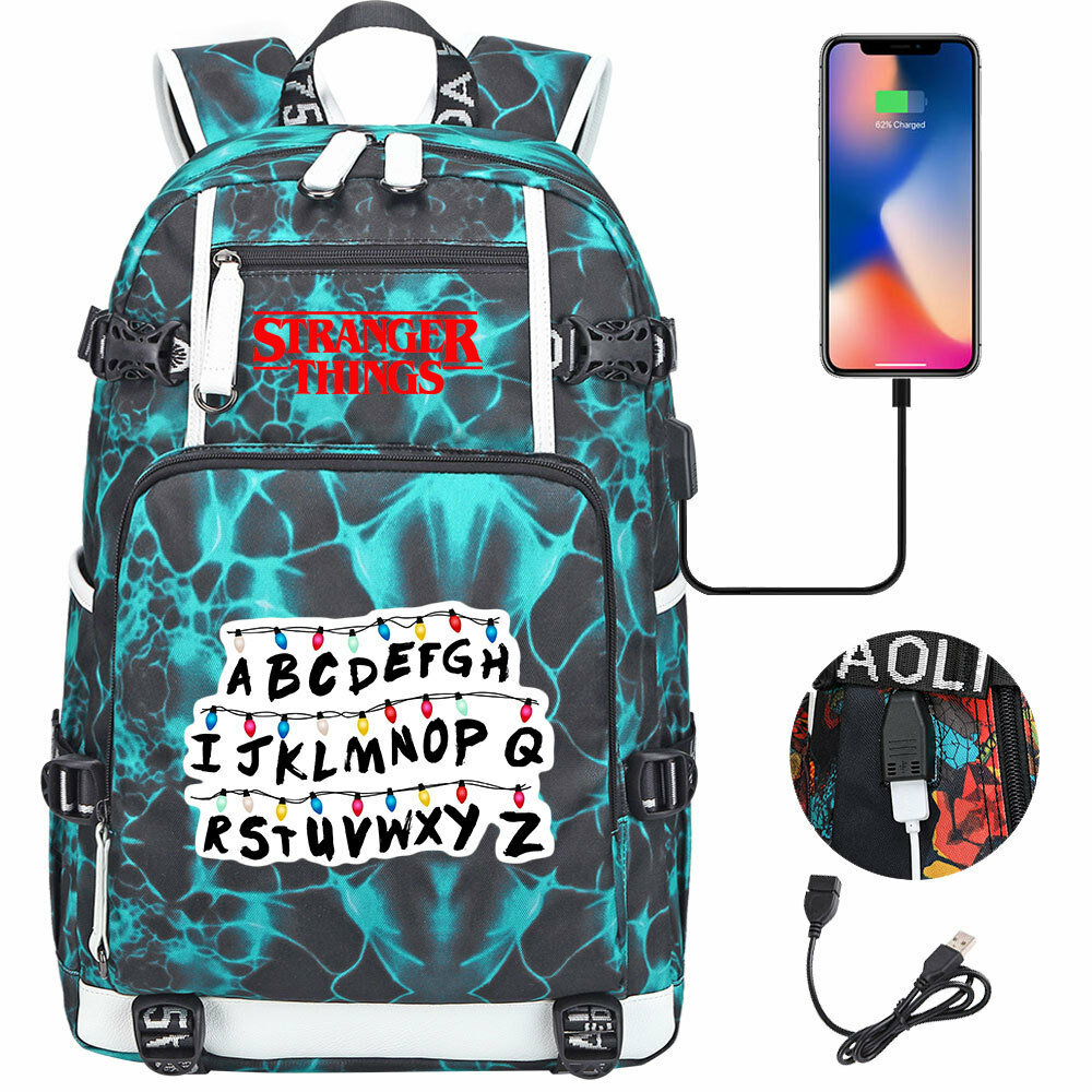 Рюкзак XAXBXC "Странная история", принт, USB-порт, водоотталкивающий, 48 см x 30 см x 15 см