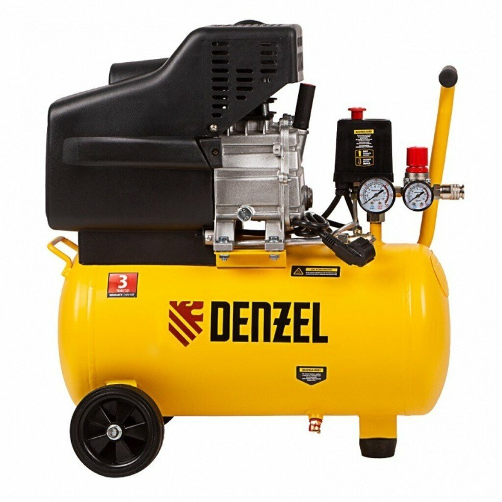 Компрессор масляный Denzel DC1500/24, 1.5 кВт, 24 л, 220 л/мин, 8 бар, поршневой электрический для гаража и мастерской
