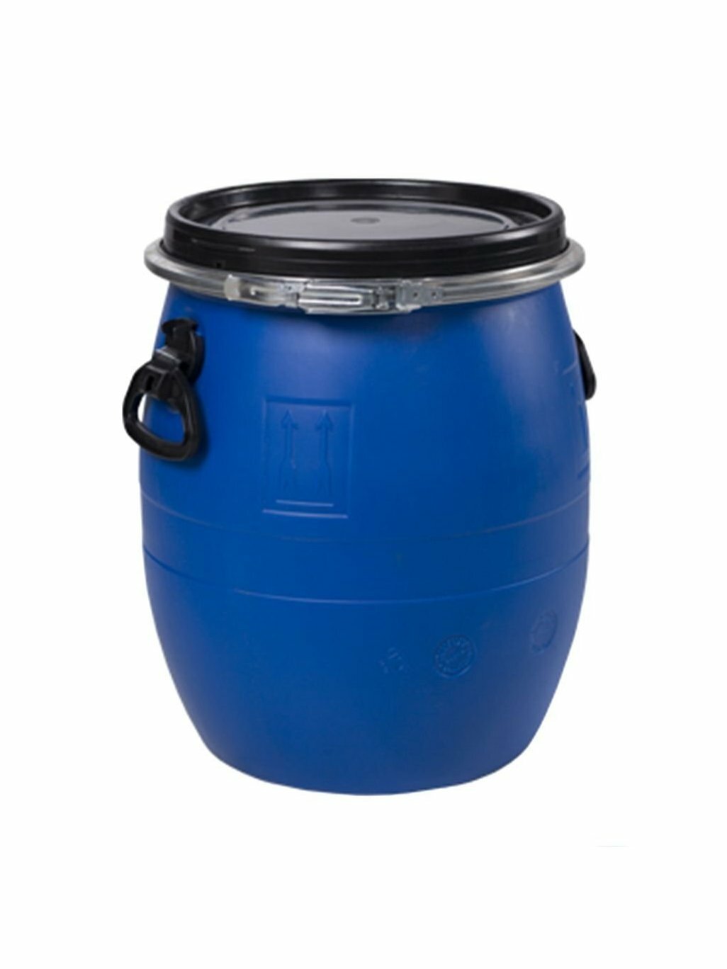 Бочка пластиковая пищевая ЗТИ 48 литров круглая со съемной крышкой и металлическим хомутом синего цвета для хранения продуктов