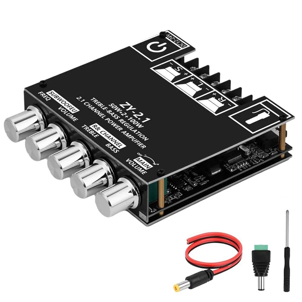 2.1-канальный усилитель Bluetooth 5.0, аудиоусилитель HiFi для сабвуфера мощностью 200 Вт, модуль стереоусилителя постоянного тока 12-24 В.