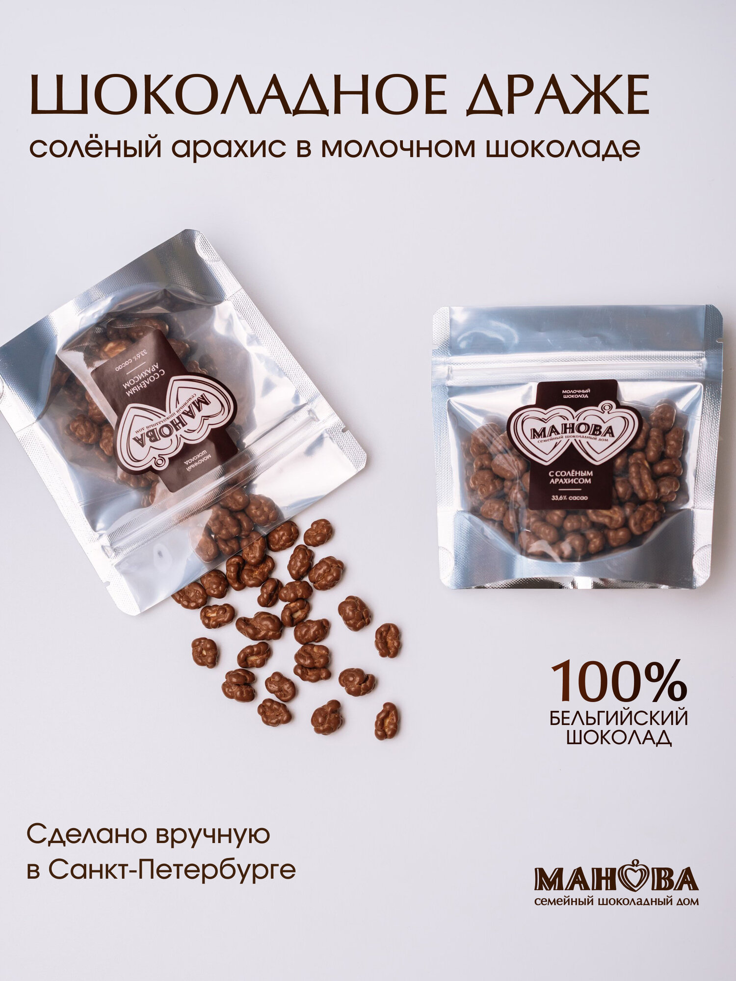 Шоколадное драже солёный арахис в молочном шоколаде