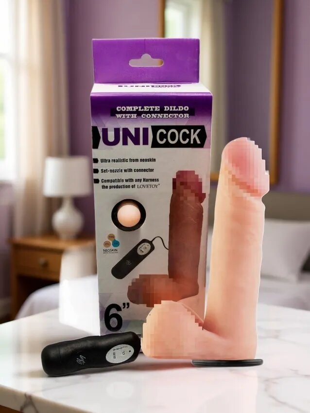 LOVETOY (А-Полимер) Насадка для страпона неоскин Harness UNICOCK 6" с вибрацией 18 см, 081413, кожа