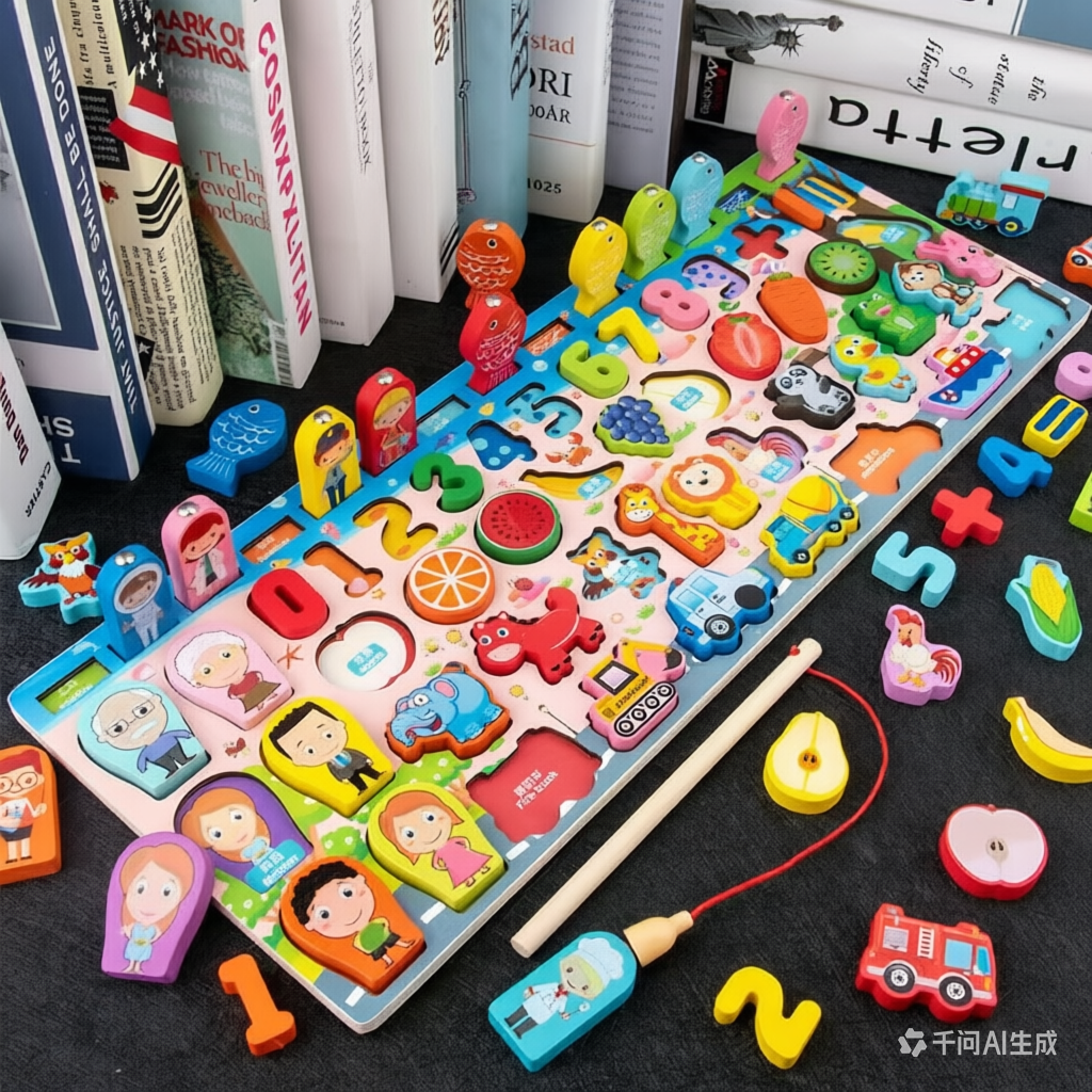 Деревянный сортер Монтессори Brauberg Kids 665242 + магнитная рыбалка, развивающая игрушка для детей от 3 лет