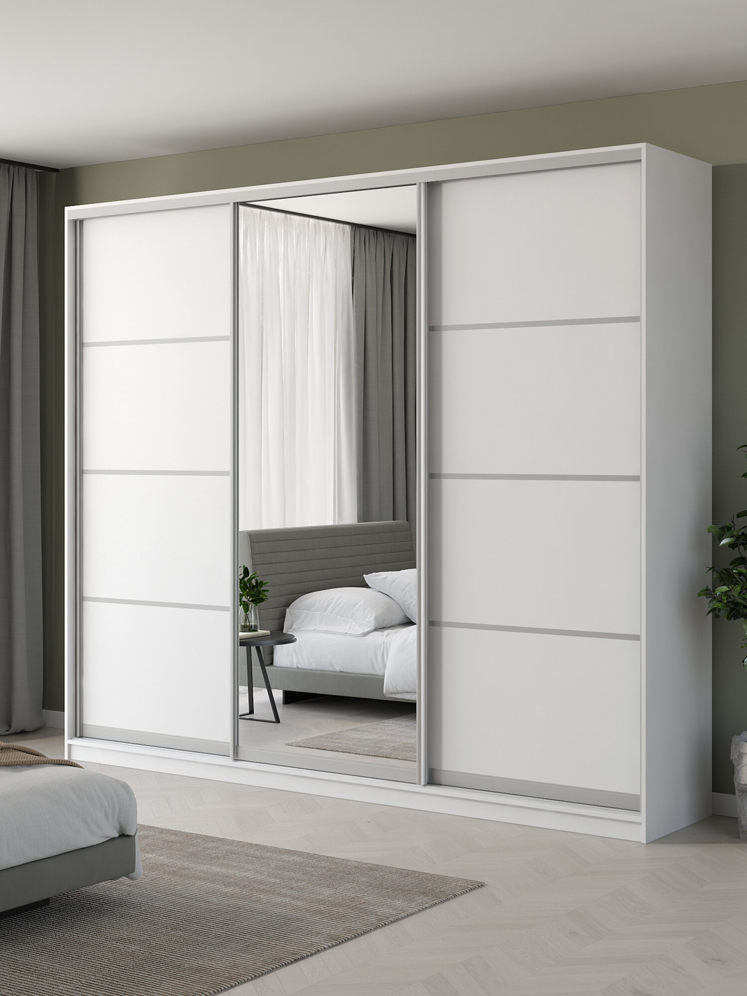 Шкаф купе Матэрна белый + зеркало 270х45х240 см