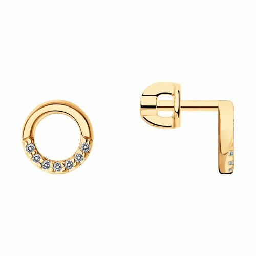 Серьги пусеты, серебро, 925 проба, золочение, фианит