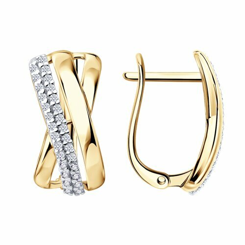 Серьги, серебро, 925 проба, золочение, фианит