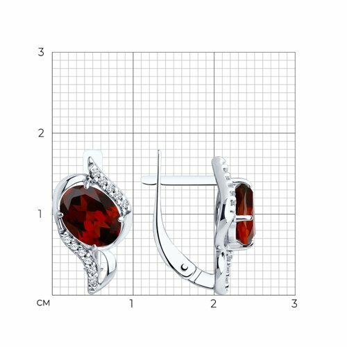 Серьги DIAMD'OR, серебро, 925 проба, родирование, фианит, гранат, длина 1.7 см, , красный — фото 1