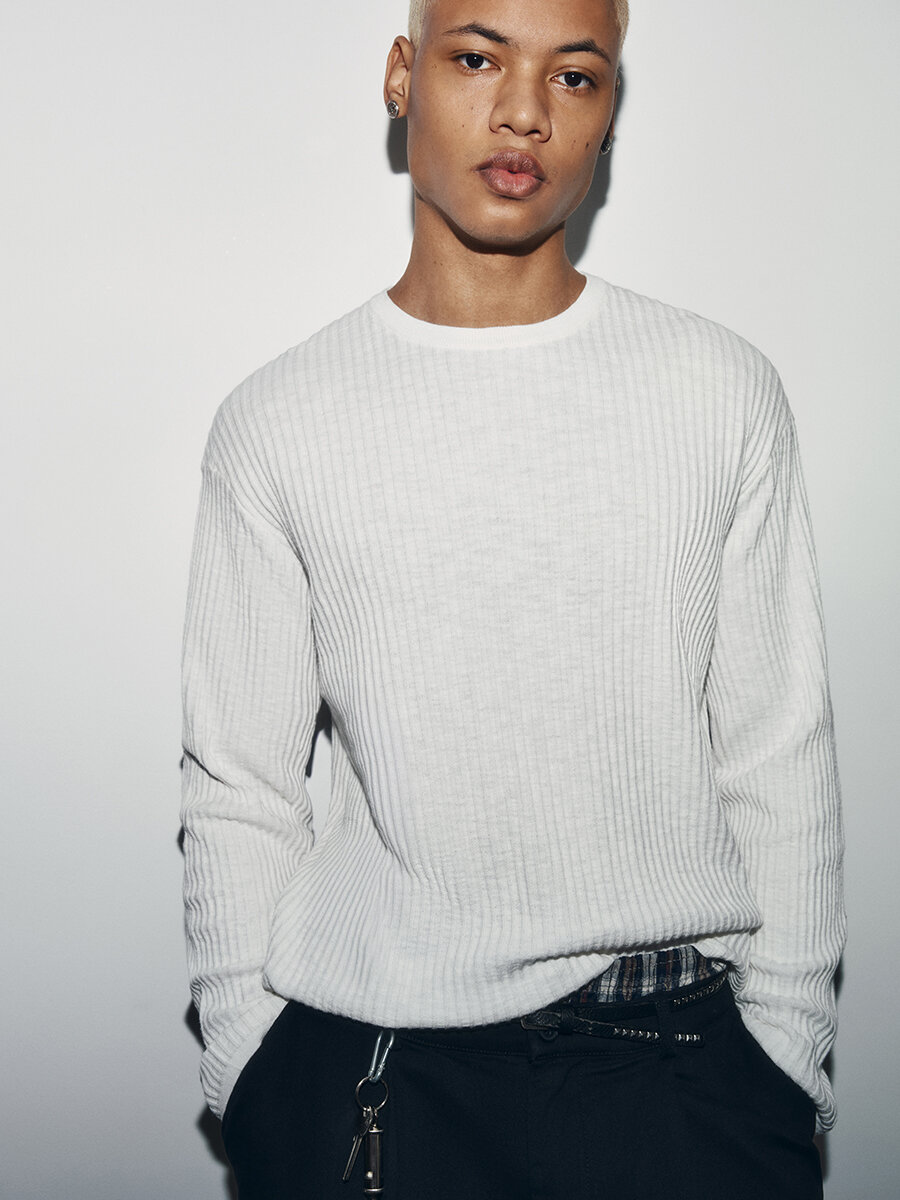 Лонгслив хлопковый вязаный прямой