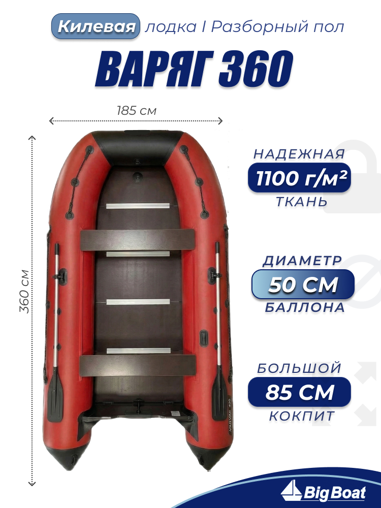 Надувная, под мотор, килевая лодка из ПВХ для рыбалки Varyag (Варяг) 360