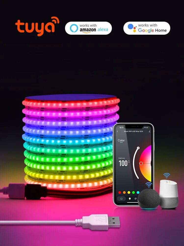 Tuya Smart Светодиодная лента 3.88 Вт, Разноцветный, 1 шт