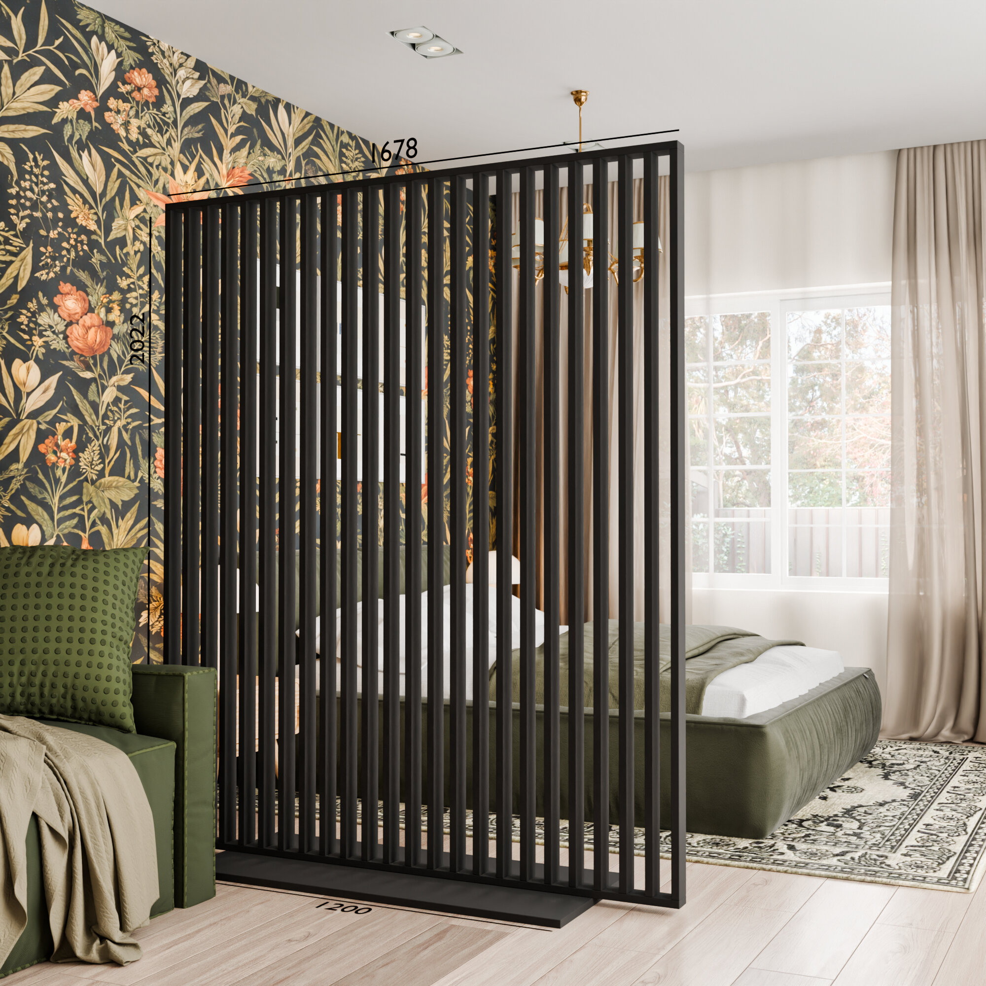 Реечная перегородка ширма для зонирования пространства 1678 мм, Черный