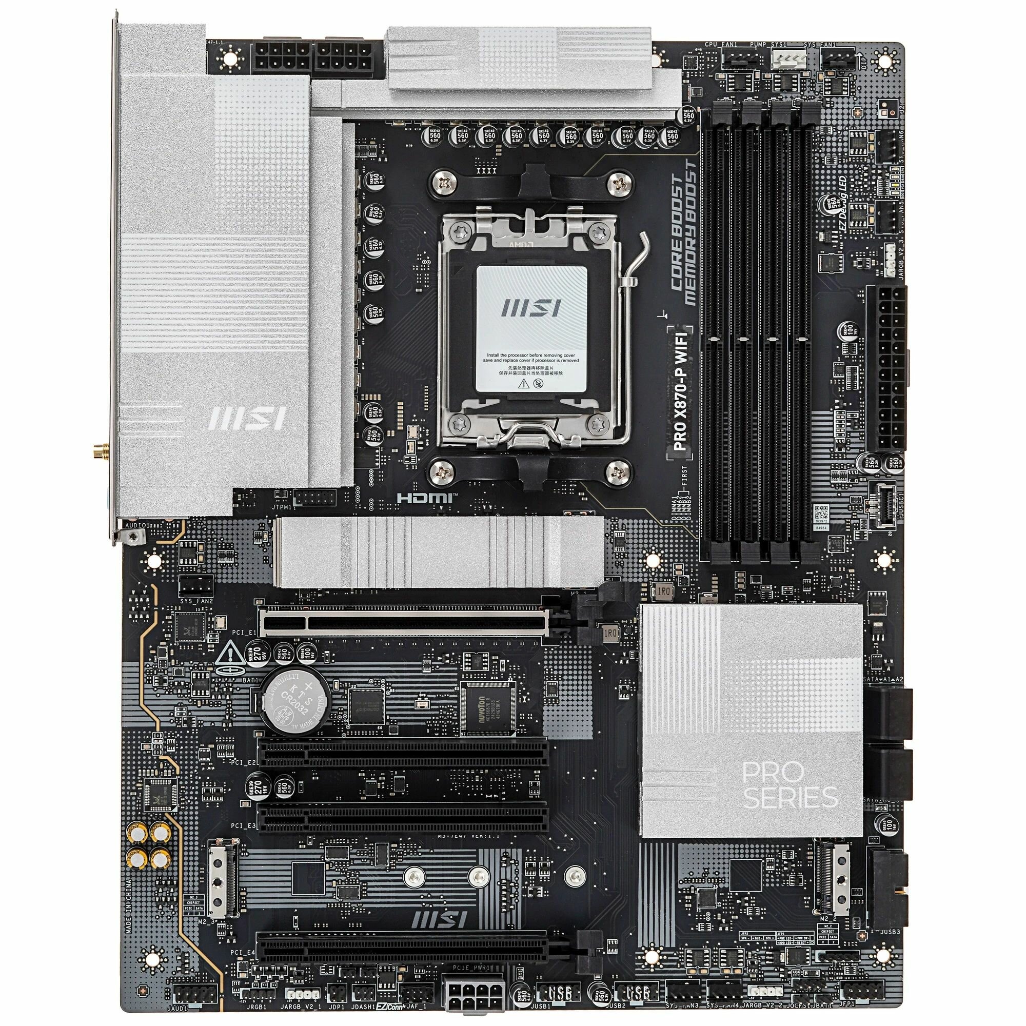 Материнская плата MSI PRO X870-P WIFI (PRO X870-P WIFI) - AM5, AMD X870, 4xDDR5-5600 МГц, 4xPCI-Ex16, 3xM.2, Standard-ATX