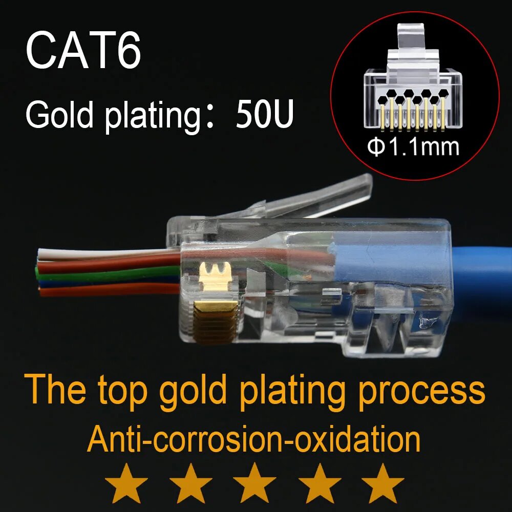 RJ45 Cat6 коннектор, 50U, золото, 50шт