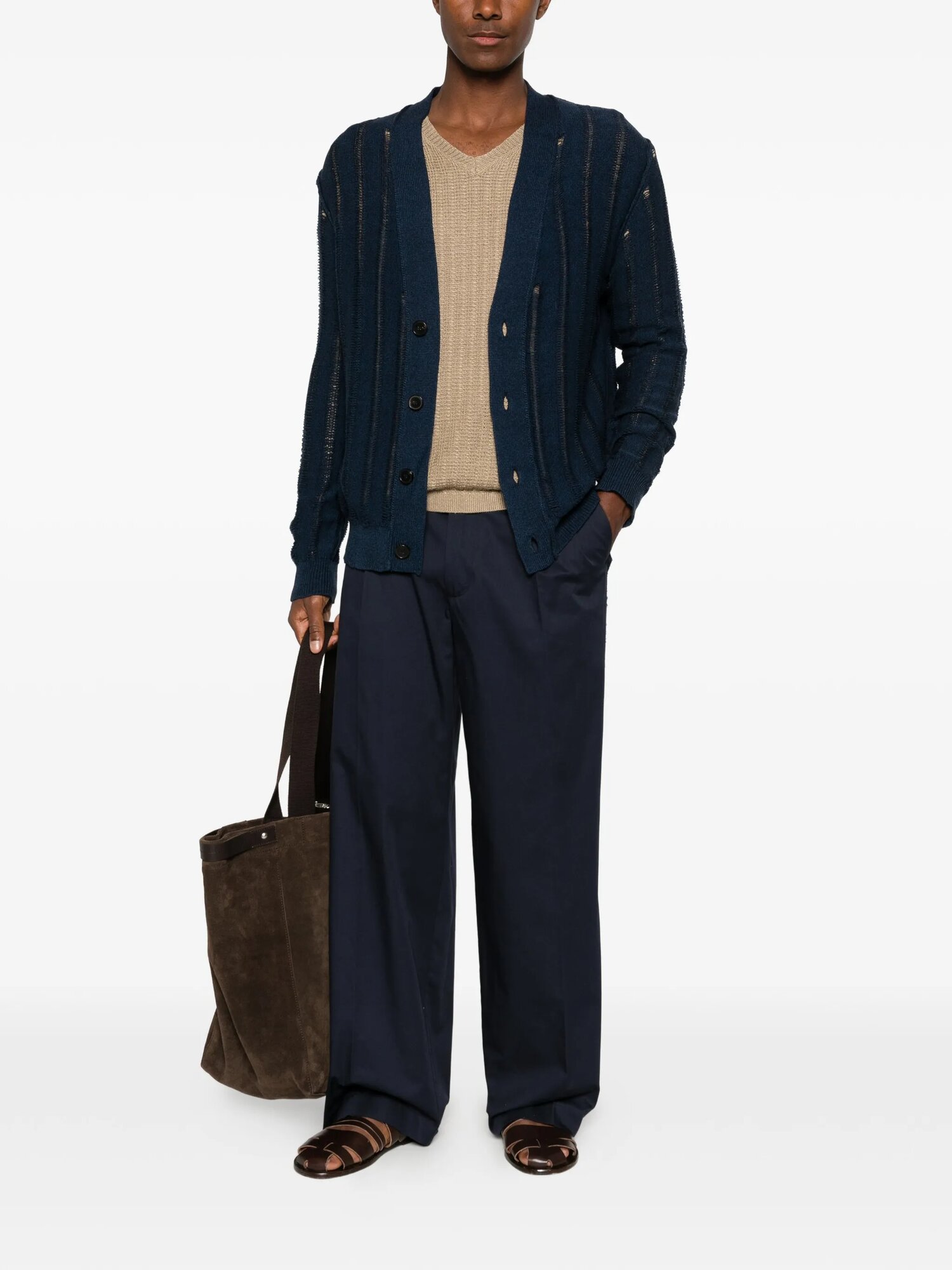 Кардиган Amaranto Open-knit ribbed cardigan, размер 52, blue — фото 1
