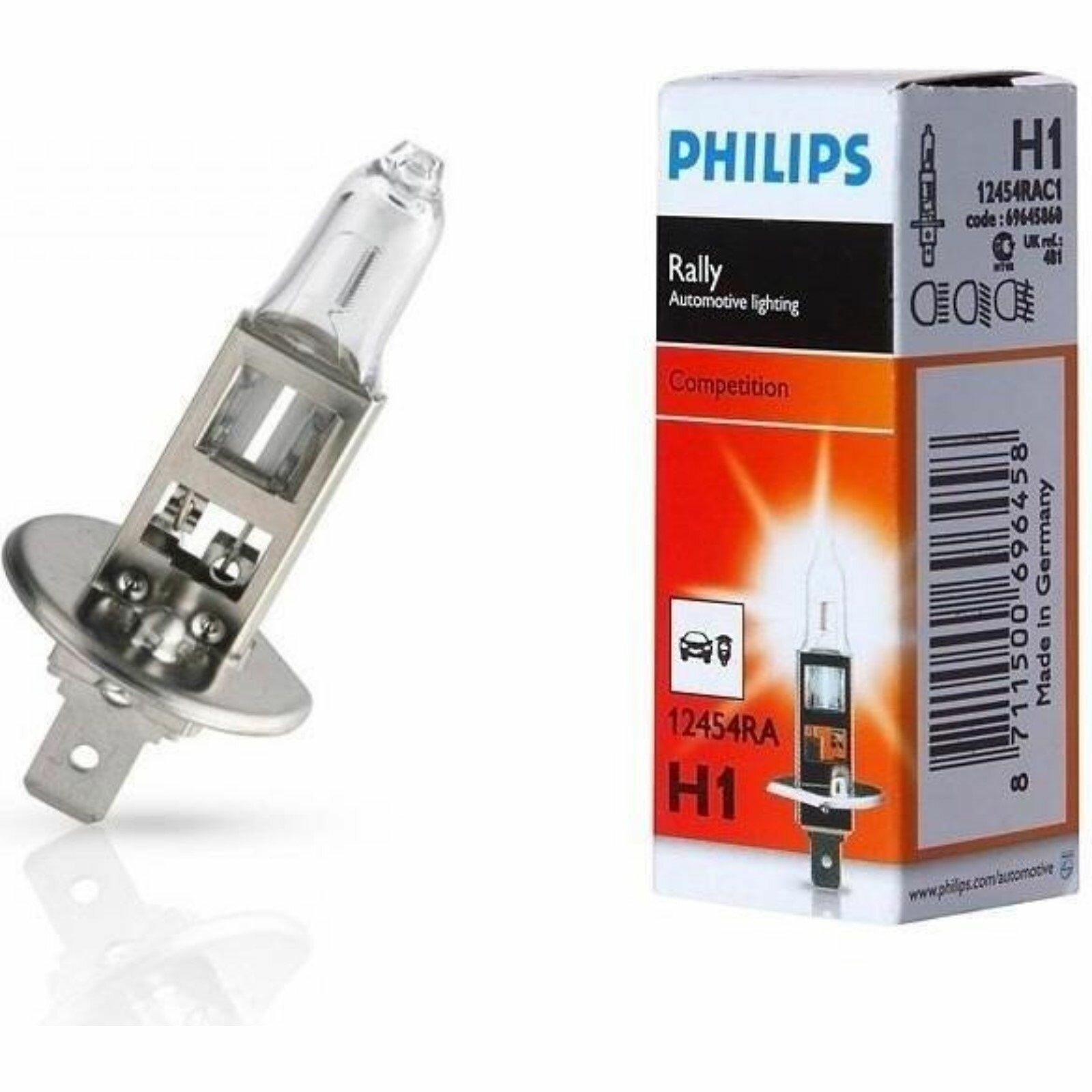 Лампа галоген H1 (Philips) 12V 100W Rally 12454RAC1