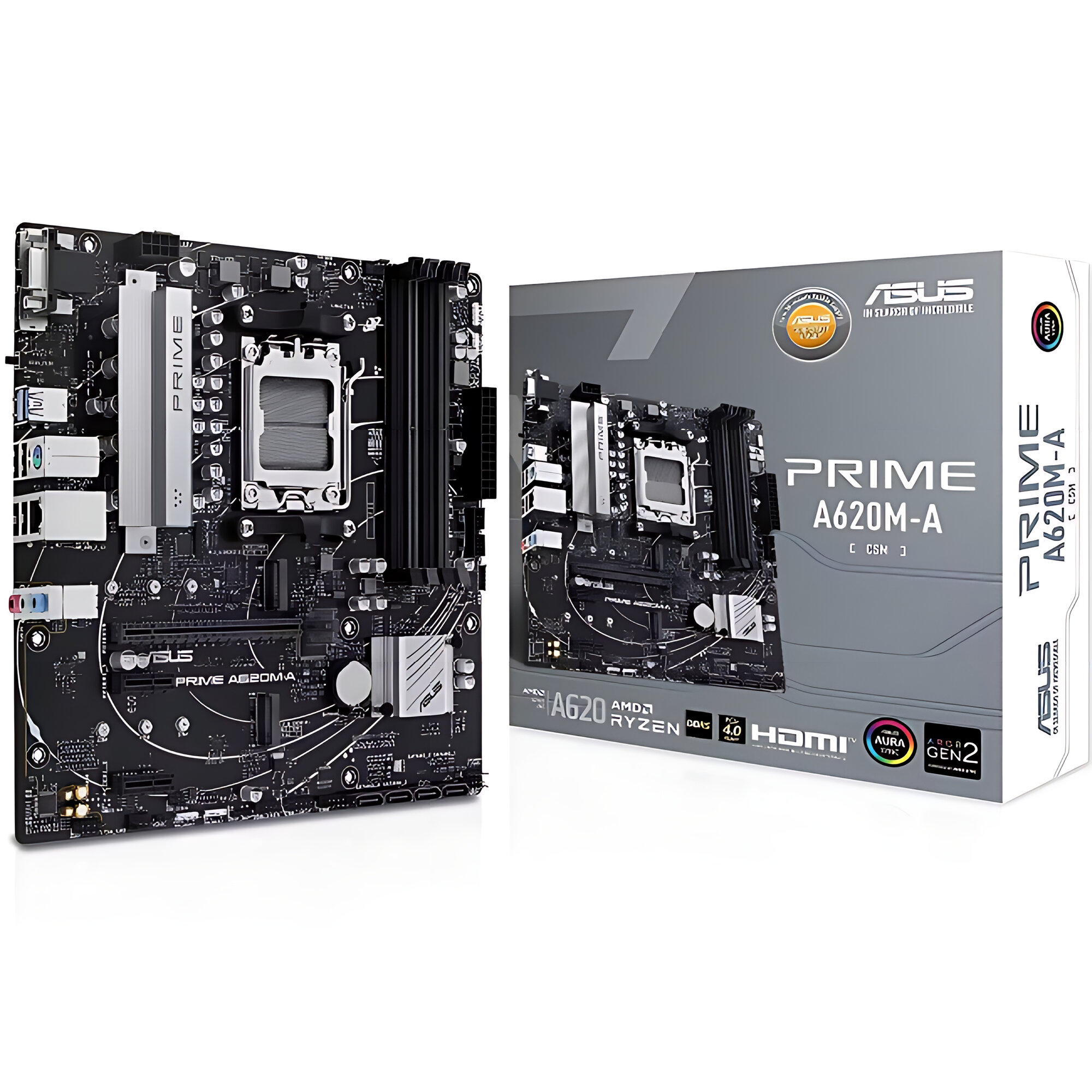 Материнская плата ASUS PRIME A620M-A-CSM, AM5/AMD A620/2xDDR5/PCI-Ex16/M.2/SB7.1/GLAN/DP/HDMI/VGA/mATX (90MB1F10-M0EAYC)