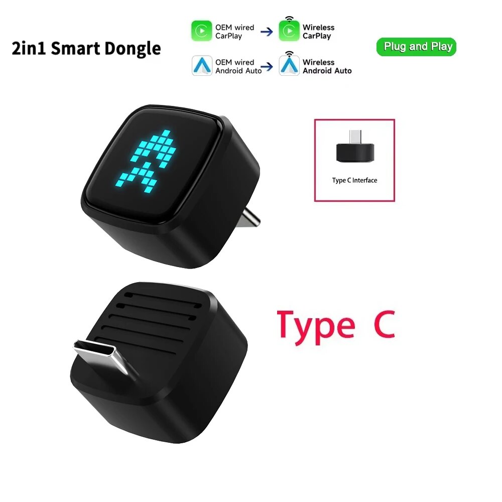 Skilldrive 2025 Ultra Mini Беспроводной адаптер CarPlay Беспроводной Android Auto AI Smart TYPE C