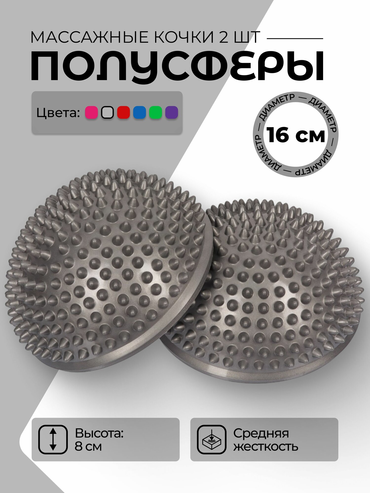 Массажные балансировочные полусферы 2 шт, d 16 см, серые (кочки, подушки, массажер для ног) STRONG BODY