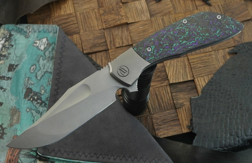 Алексей Истратов кастомный складной нож Mef XL, сталь PMD-550/Mebius Grind, рукоять титан/карбон