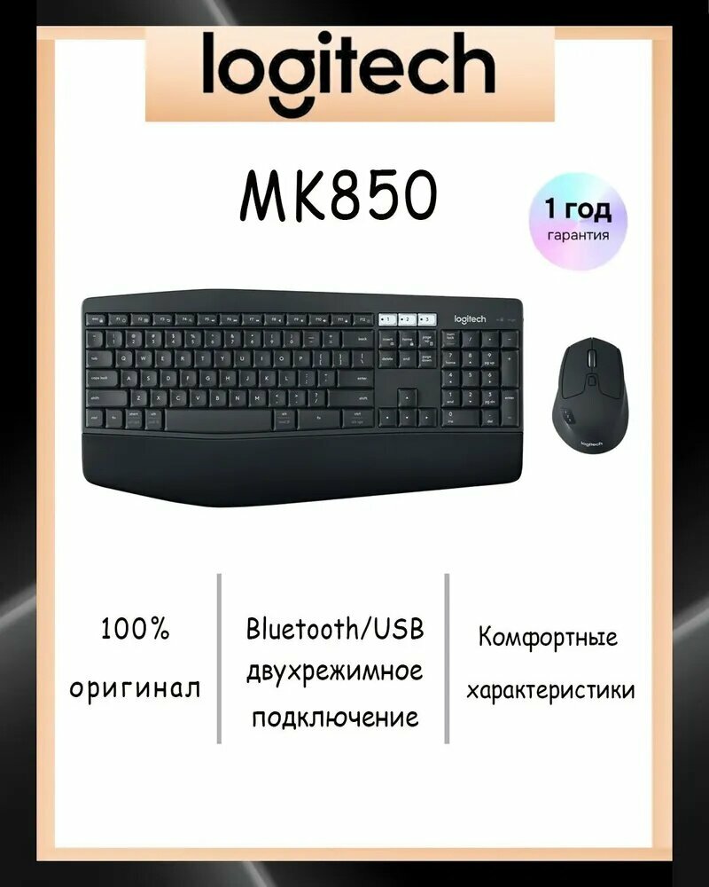 Logitech Комплект клавиатура, мышь беспроводная , Английская раскладка, черный