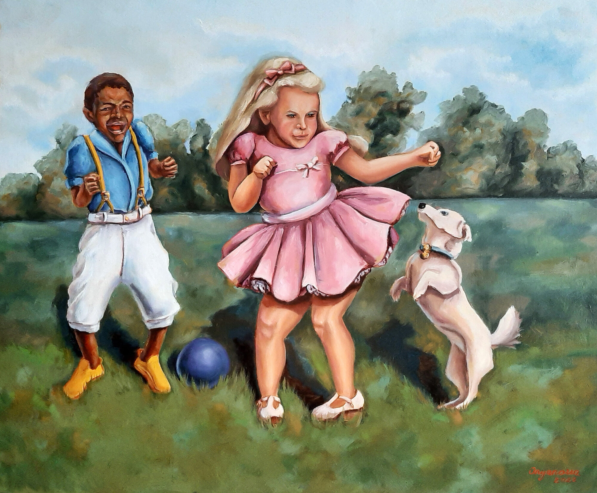 Картина "Леди и Джентльмен на прогулке", холст, ручная работа, масло, 50x60 см, 100% оригинал