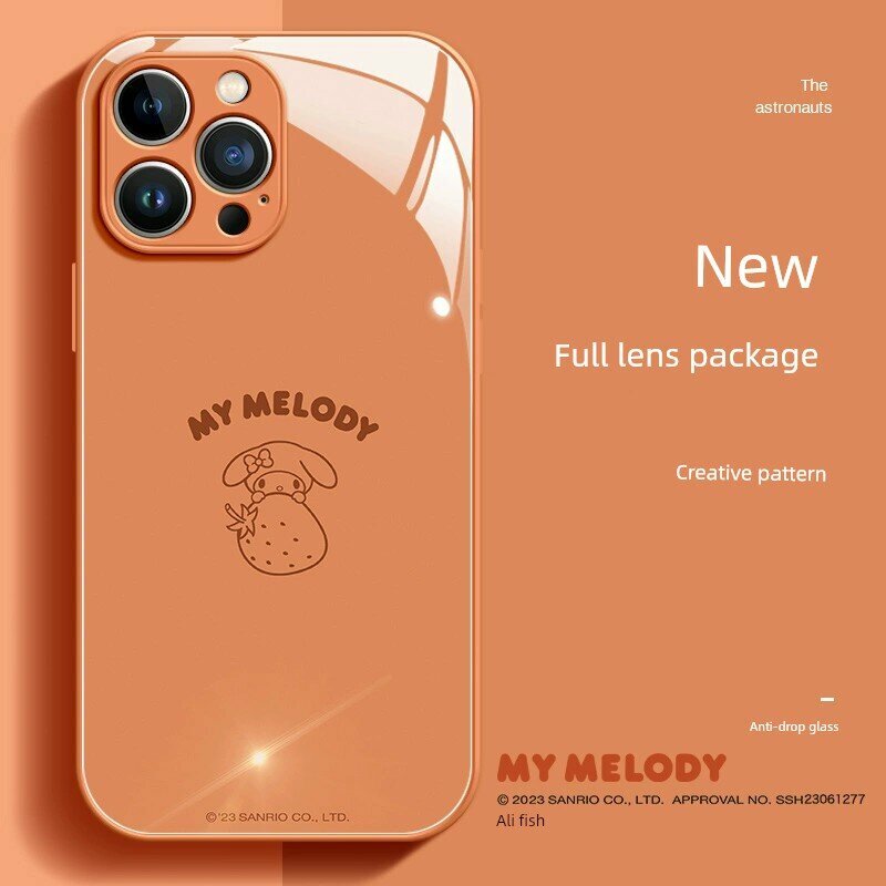 Официальный лицензированный санрио iPhone 16 Pro Max Хризантемно-желтый Май Мелоди мягкий стеклянный чехол