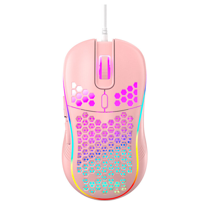 RGB-подсветка, перфорированный легкий проводной игровой мышь для ПК с USB-подключением в розовом цвете