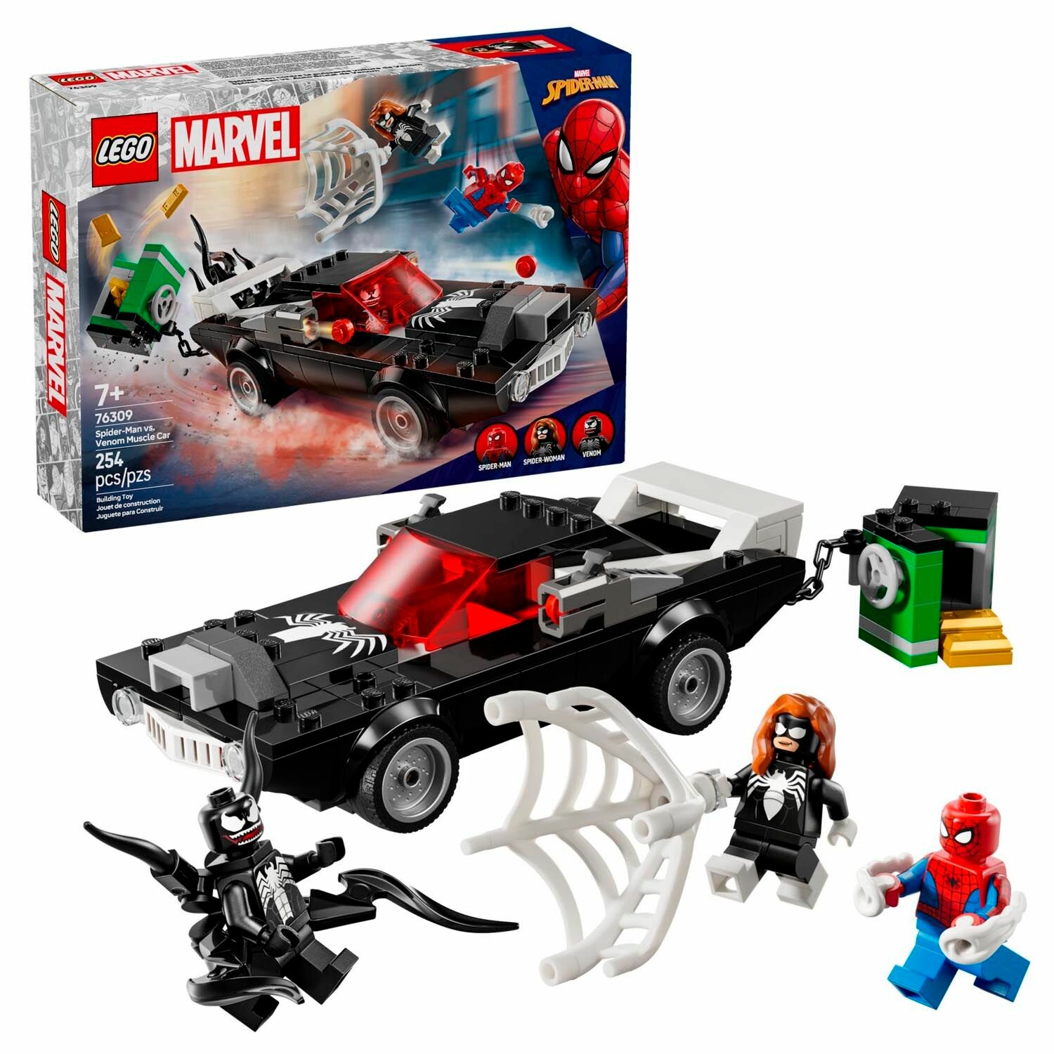 Конструктор детский LEGO Marvel Человека-Паук против Венома на гоночной машине, 254 деталей, возраст 7+, 76309