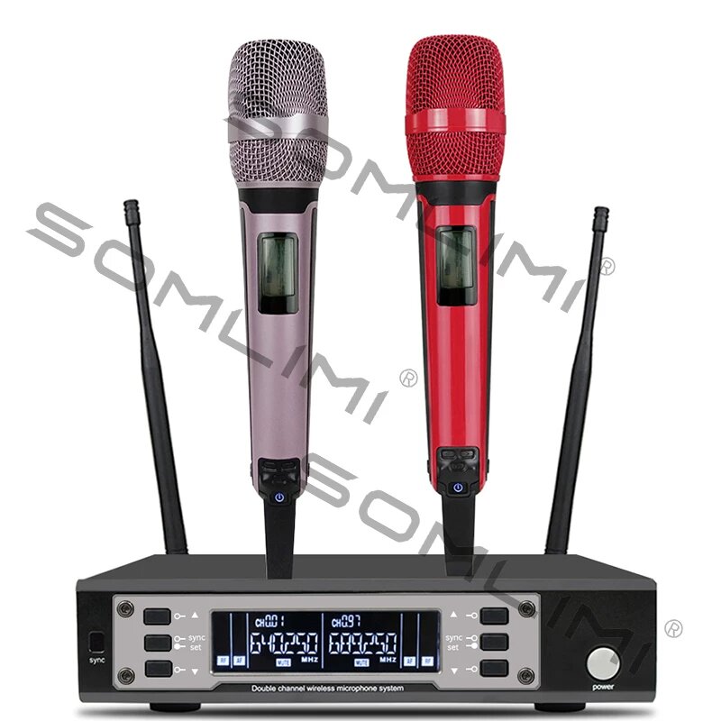 SOMLIMI EW135G4 Беспроводной микрофонный набор с красными и розовыми гарнитурами для сцены и свадеб