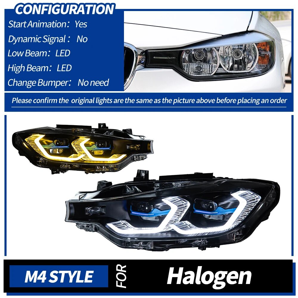 Автозапчасти для фаров 3 серии F30 2013-2019 F31 F35 320i последний стиль LED DRL Двойной проектор Автомобильные аксессуары Modified