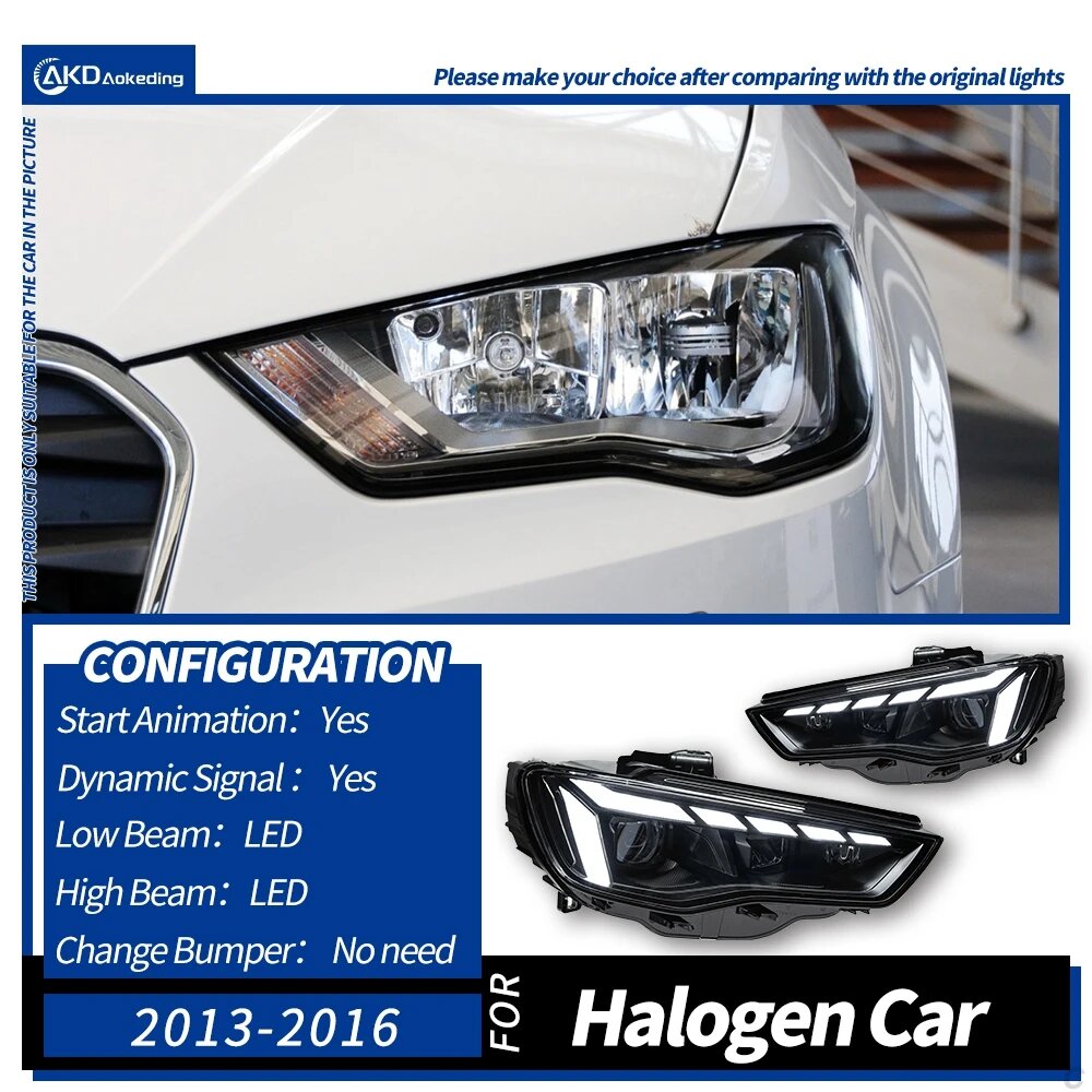 Фар для автомобиля AKD Car Styling для Audi A3 с проекторным линзой 2013-2021 S3 A3L Фары Сигнал DRL Автомобильные аксессуары