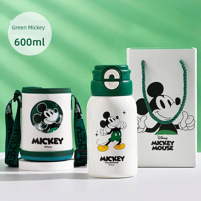 Детский термос с двойным носиком Disney из нержавеющей стали 600 мл, зеленый Микки, для школы