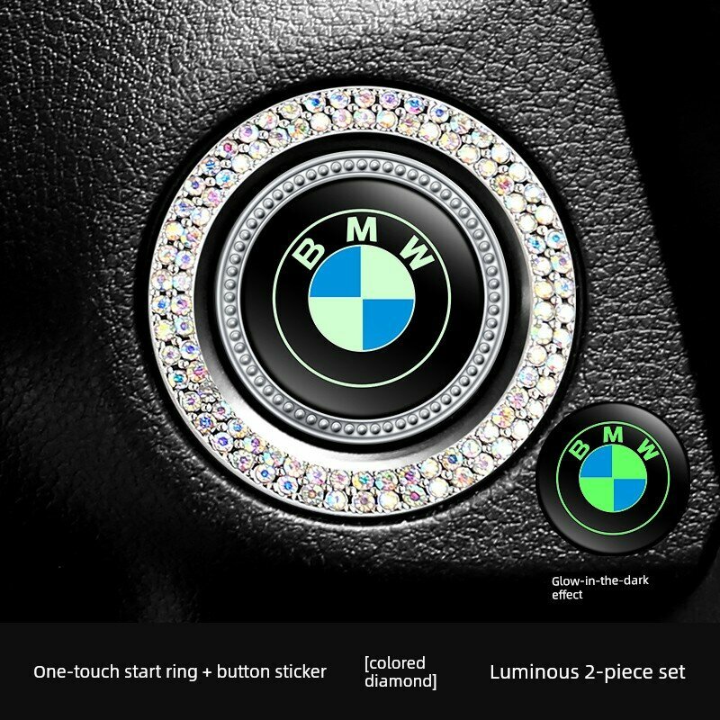 Ночное свечение кнопки наклейка с цветным алмазным кольцом для BMW 2, 3, 5, 7 серий