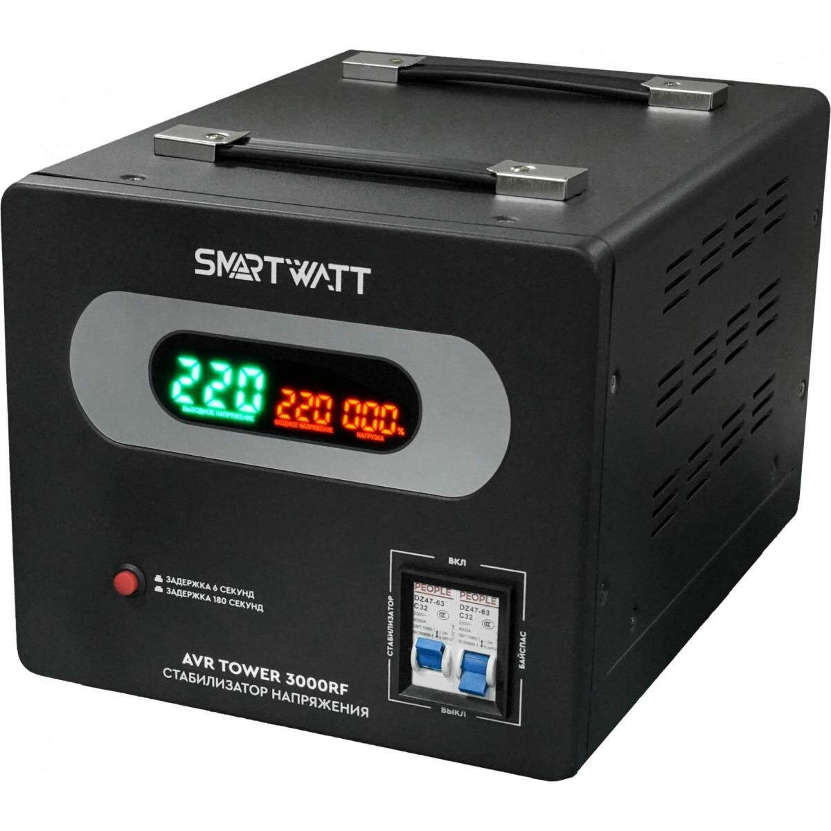 Стабилизатор напряжения Smartwatt AVR TOWER 3000RF 3000 ВА напольный 140-260В LED-дисплей релейный выход 220В±5% клеммная колодка 4512020370007