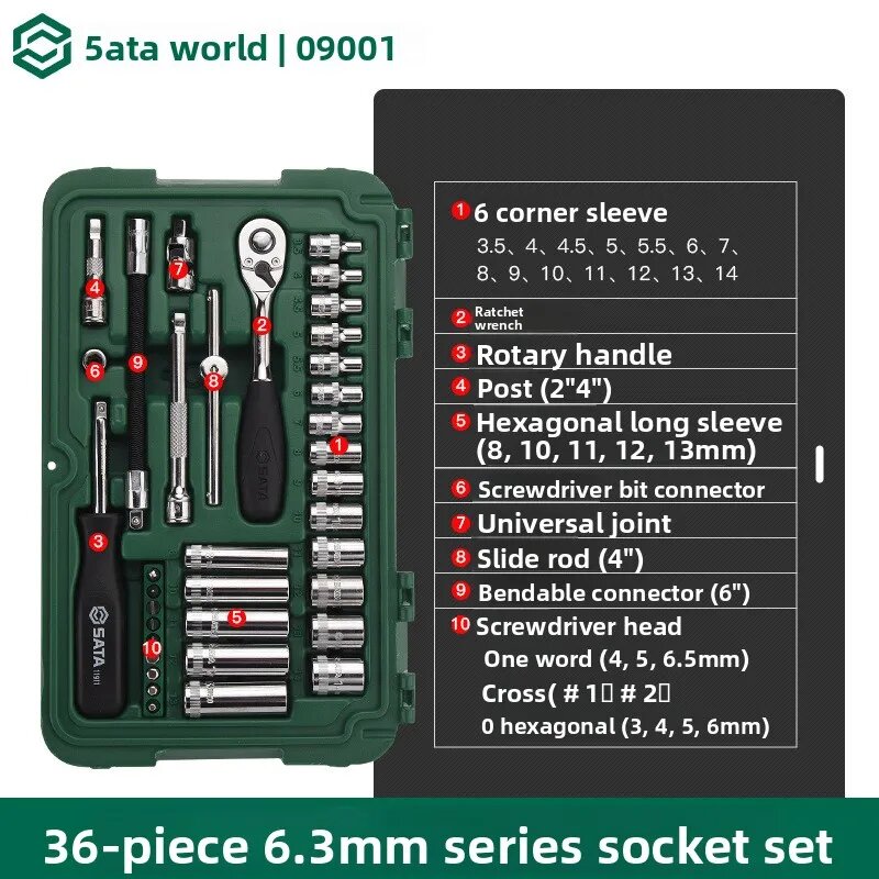 Набор инструментов 36pcs Sata World 09001, 6.3mm
