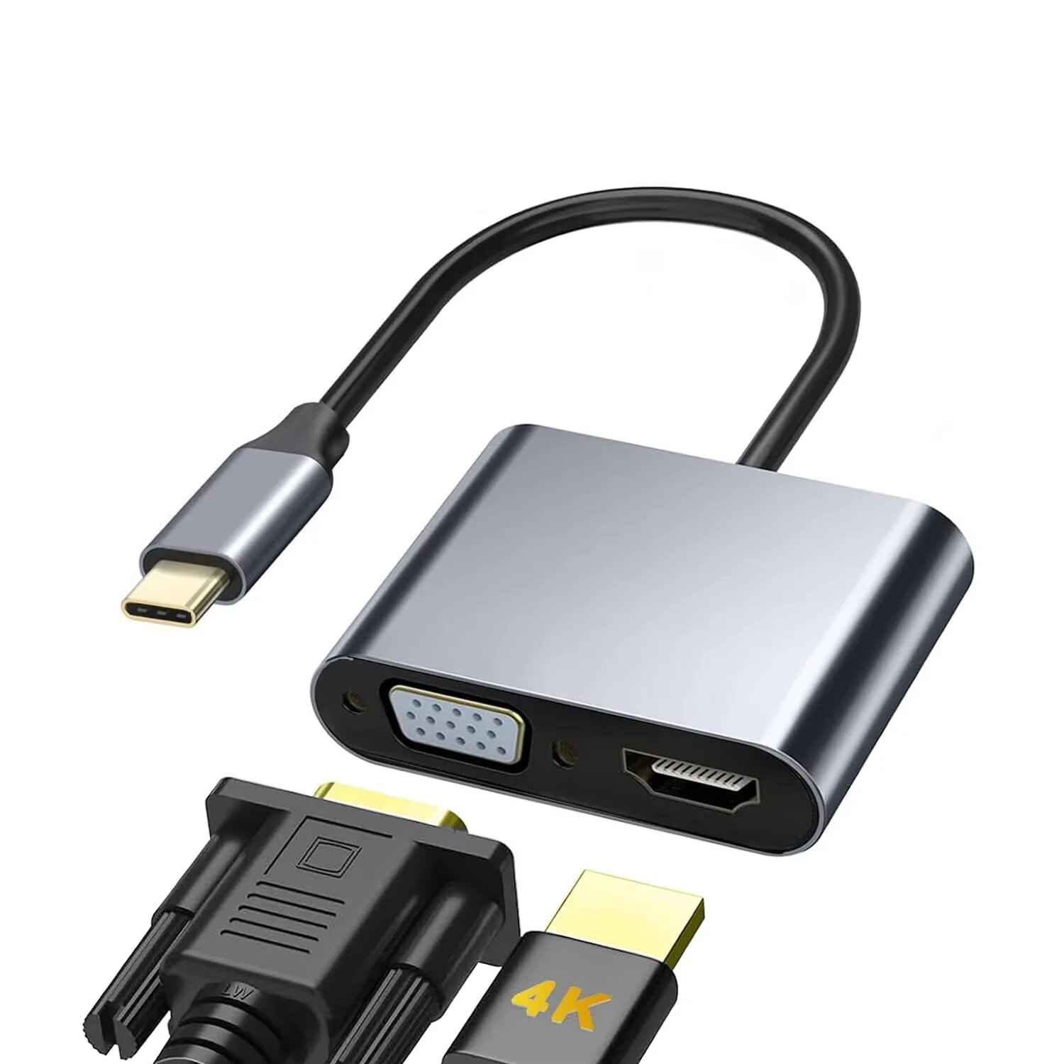 USB C адаптер 4 в 1 с HDMI, VGA, USB 3.0, 2in1