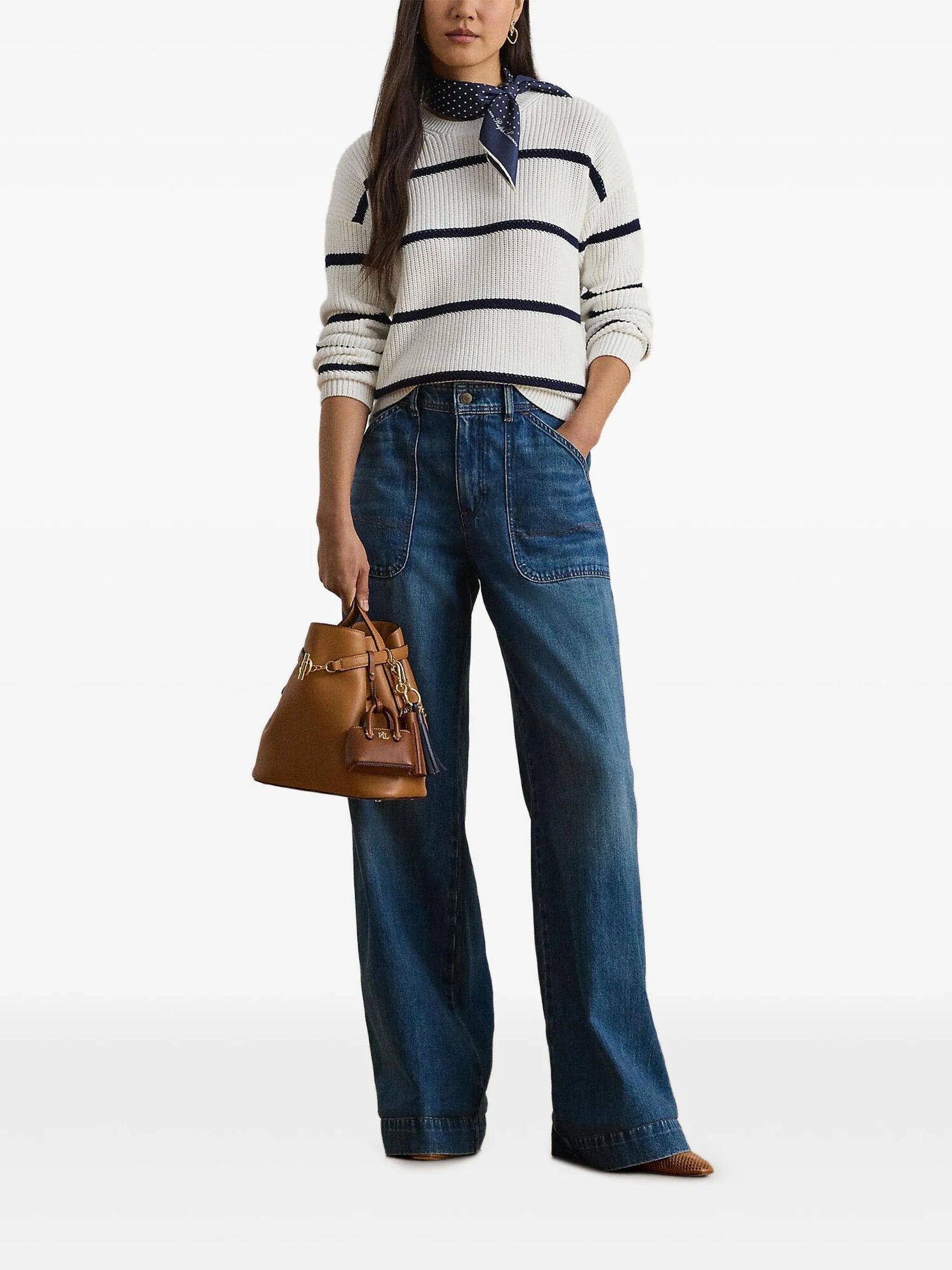 Свитер Lauren Ralph Lauren Striped ribbed-knit sweater, размер 42, , бежевый/белый — фото 1
